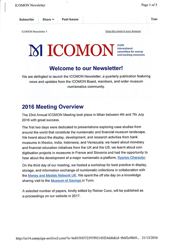 ICOMON newsletter, No. 1, 2016. - International Council of Museums ...